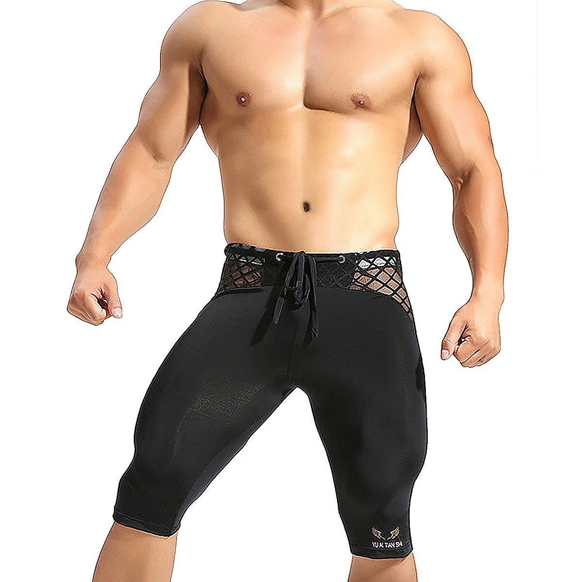 MIZOK Men's Soft Mesh Jammer Swim Suit with Drawstring Black,L