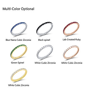 Santuzza 925 Sterling Silver Black Spinel Stackable Ring Engagement Wedding Eternity Stacking Ring for Women (9)