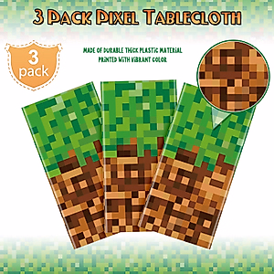 YIDAKO 3Pack Pixel Theme Birthday Tablecloths, Mining Gamer Party Decorations Table Cloth Disposable Plastic Rectangle Table Cover for Miner Video Game Party Supplies,54 X 108 Inch