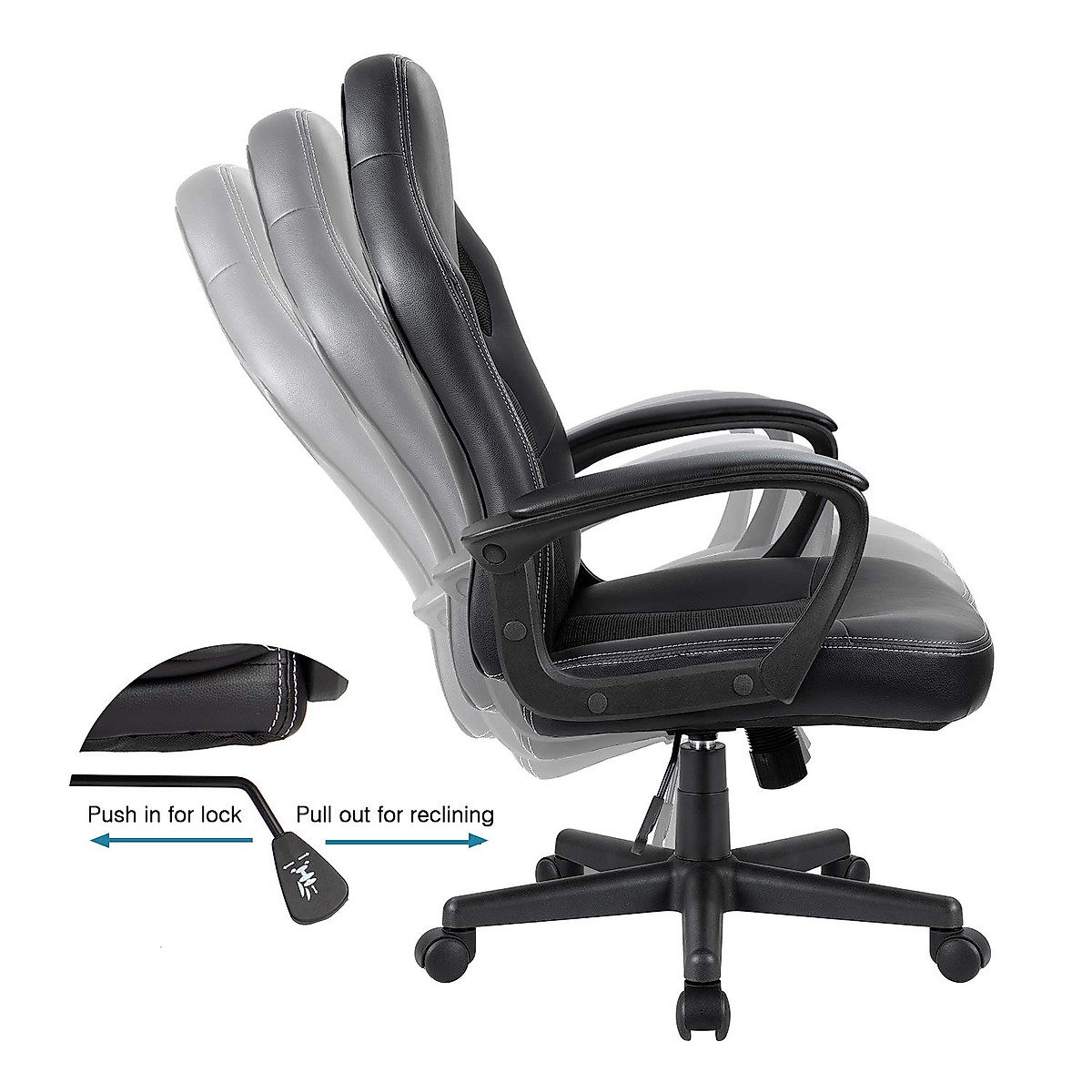 Furmax Office Chair Desk Chair Leather Gaming Chair Computer Chair Racing Style Ergonomic Adjustable Swivel Task Chair with Lumbar Support and Arms (Black)