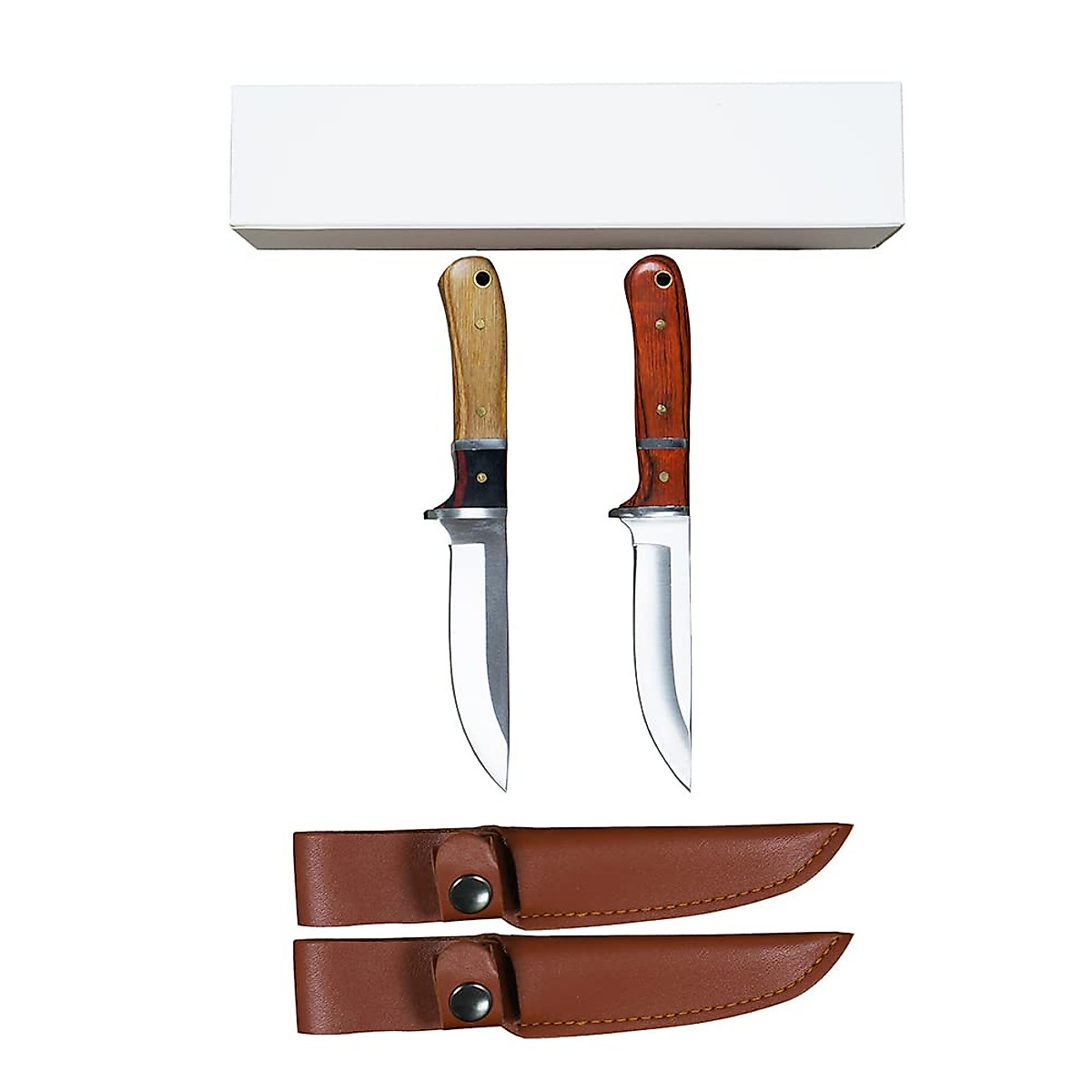 Ipretti Two 3-Inch Super Sharp Knife with PU Protective Sleeve,High Carbon Steel Durable Portable Wooden Handle Knife for Outdoor,Picnics,Kitchen Cooking(Meat,Fruits,Vegetables,Seafood)