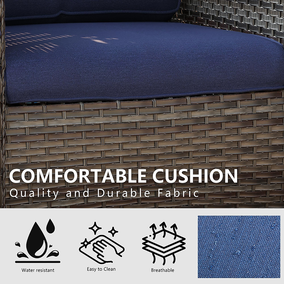 MeetLeisure 5 Pieces Outdoor Furniture Patio Furniture Set Wicker Outdoor Sofa Set with Swivel Rocking Chairs,Patio Ottomans, Cushions Included(Mixed Grey/Blue)