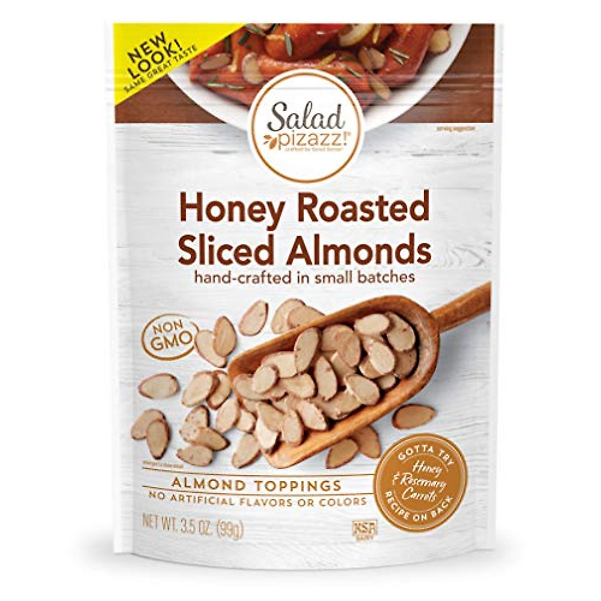 Salad Pizazz Almond Toppings Snack Mix and Salad Topping Resealable Bag, Honey Roasted, 3.5 Ounce