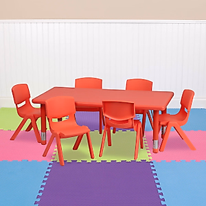EMMA + OLIVER 24" W x 48" L Red Plastic Adjustable Activity Table Set-6 Chairs