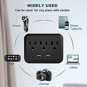 3 Outlet Surge Protector, 2 USB Outlets receptacles, Small Wall Surge Protector with Multiple Outlet Splitter, Home, Kitchen Essentials, White ＆ Black, 2 Pack.
