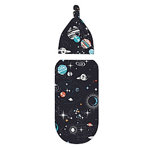 Space Baby Stuff Galaxy Swaddle with Beanie Set, Soft and Stretchy Baby Constellation Baby Swaddles Warp Blanket Swaddle Sack for Boy and Girl Gift