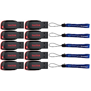 SanDisk Cruzer Blade 128GB (10 Pack Bundle) USB 2.0 Flash Drive Jump Drive Pen USB Drive (SDCZ50-128G-B35) Plus (5) Everything But Stromboli (TM) Lanyard