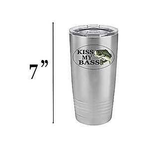 Rogue River Tactical Funny Fishing 20 Oz. Travel Tumbler Mug Cup w/Lid Vacuum Insulated Hot or Cold Kiss My Bass Fishing Gift Fish