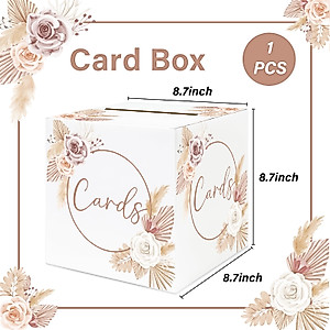 LIKAJON 1 Pack Boho Floral Card Box Holder for Party, 8.7" Card Box for Wedding, Gift Card Box for Birthday, Wedding, Baby Shower, Retirement, Anniversary, Bridal Shower, Raffle Ticket