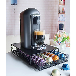 RECAPS Coffee Pod Holder Pod Drawer Storage Pods Holder Coffee Capsules Kitchen Organizer Compatible with Vertuoline Vertuo Stores 40 Capsules Black Color