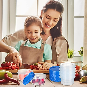 YOWOCHUNG Series 10 Pack 14 ounce Reusable Small Plastic Freezer Storage Container Twist Top Deli Jars with Screw Lid for Food Round Wide Mouth Lunch Snacks Cup, Freezer, Dishwasher Safe (Blue)