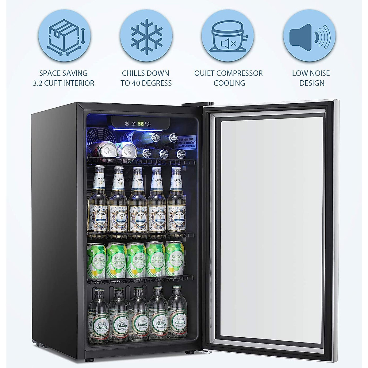 Antarctic Star Beverage Refrigerator Cooler, 100 Can Mini Fridge Glass Door for Soda Beer or Wine Glass Door Small Drink Dispenser Adjustable Clear Front for Home, Office or Bar, 3.1cu.ft.…
