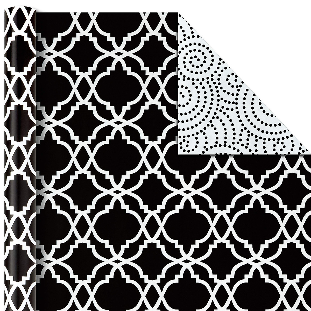 Hallmark All Occasion Reversible Wrapping Paper Bundle - Black and White Flowers and Dots (3-Pack: 75 sq. ft. ttl.) for Birthdays, Weddings, Graduations, Valentine's Day, Anniversaries, Christmas