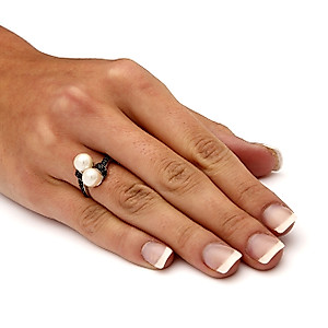 PalmBeach Platinum-plated Sterling Silver Round Genuine Cultured Freshwater Pearl and Round Genuine Blue Sapphire Ring Sizes 6-10 Size 7