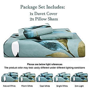 PHF Washed Soft Duvet Cover Set Queen Size, 3PCS Stylish Botanical Comforter Cover Set, Ultra Soft Comfy Durable Chic Duvet Cover with Pillow Shams Bedding Collection, 90" x 90", Sage Green Botanical