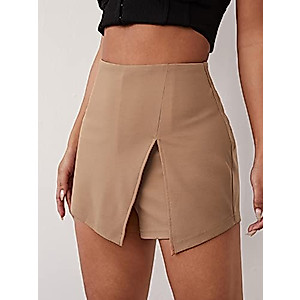 Floerns Women's Solid High Waist Skort Asymmetrical Split Hem Short Skirt Camel M