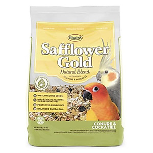 Higgins 2 Pack Safflower Gold Natural Conure & Cockatiel Food. 3 LBS. Ea Safflower Gold Natural Conure & Cockatiel Food. 2 Bags 6 Pounds Total.