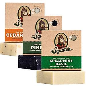 Dr. Squatch All Natural Bar Soap for Men, 3 Bar Variety Pack, Pine Tar, Cedar Citrus and Spearmint Basil
