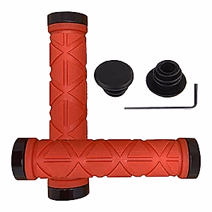 Bike Handlebar Grips, Double Lock-on Bicycle Handle Bar, Soft Non-Slip-Rubber Hand Grip Comfortable Ergonomic for BMX, Mountain, MTB, Beach Cruiser, Scooter, Folding Bike (Double Lock-Red)