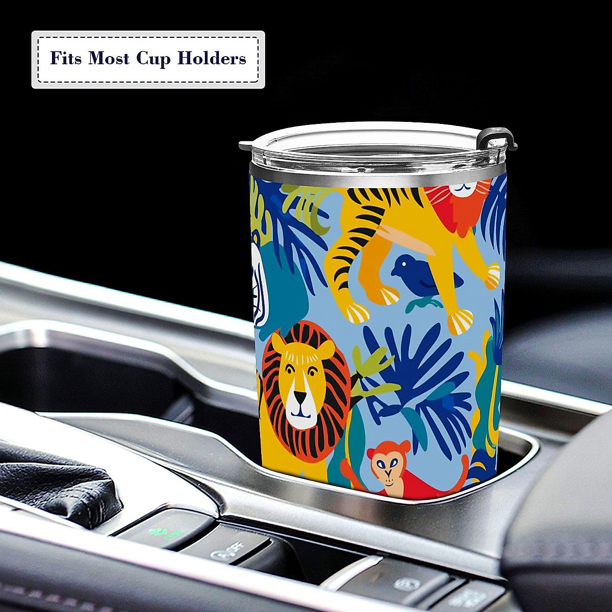 sanluoli Lion Tigers Monkey Stainless Steel car cup with Lid and Straw Camping Mug for camping simply insulated tumbler 20 OZ