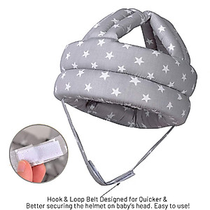 Baby Safety Helmet, Infant Baby Head Protector with 3 Pairs Baby Knee Pads for Crawling & 3 Pairs Baby Socks, Head Cushion Bumper Bonnet, Soft Headguard for Toddler Learning to Walk, Gray Star