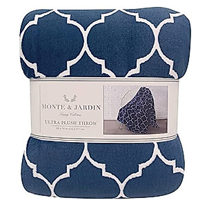 Monte and Jardin Navy Blue Chain Patter Plush Throw 60 by 70 inches
