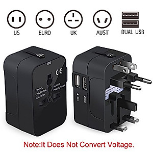 Travel Adapter, Universal All in One Worldwide Travel Adapter Power Converters Wall Charger AC Power Plug Adapter with Dual USB Charging Ports for USA EU UK AUS