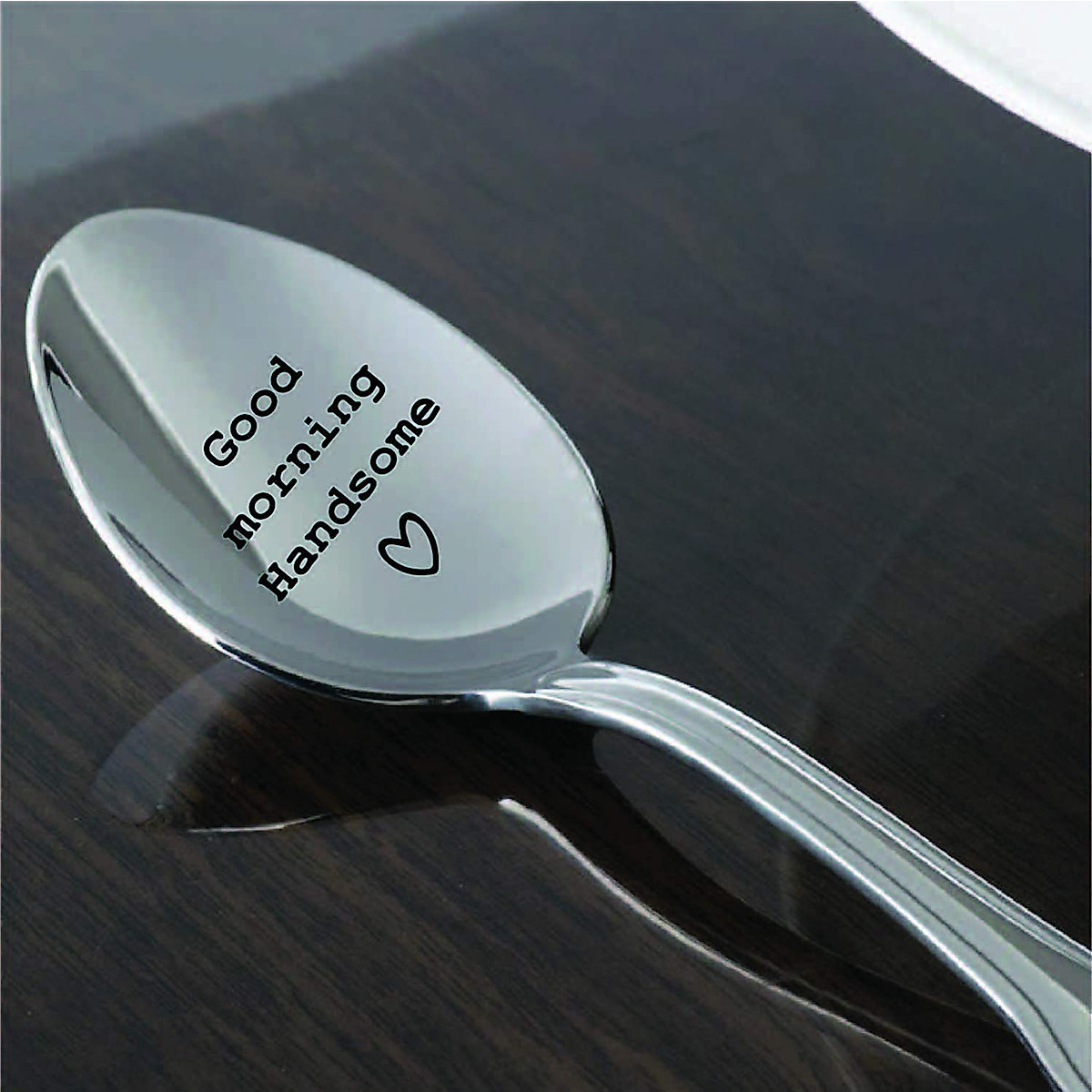 Boston Creative Company Good Morning Handsome Personalized Gift for Boy Friend Engraved Spoon Gift for Him Unique Birthday Gift for Husband Engraved Coffee Spoon Coffee Lover Gift Idea