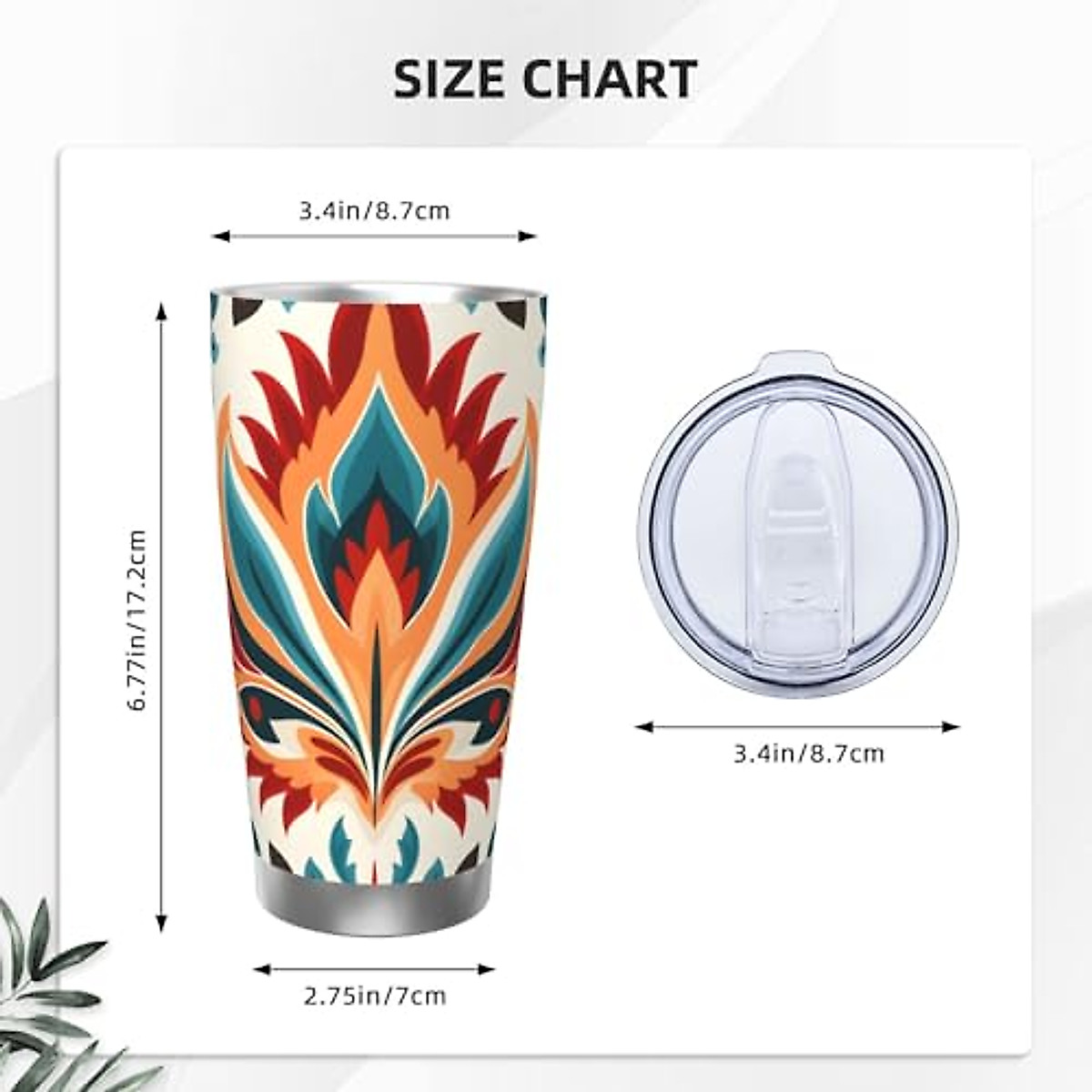 AYCZN Ethnic Mandela 20 OZ Tumbler Stainless Steel Travel Coffee Mug, Flower Floral Insulated Water Bottle with Lid and Straws Leakproof Thermal Cup