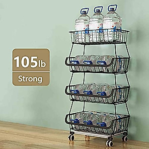 Multi-Tier Vegetable Storage Rack, Movable Stackable Fruit Vegetable Shelf, for Kitchen, Pantry, Bathroom, Garage, Living Room,4 Tier