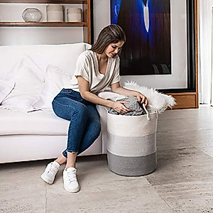 OrganiHaus Gray Nursery Laundry Basket 15x18 | Farmhouse Hamper Basket | Extra Large Storage Basket | Blanket Basket for Living Room | Baby Laundry Hamper | Toy Basket for Kids | Soft Pillow Basket