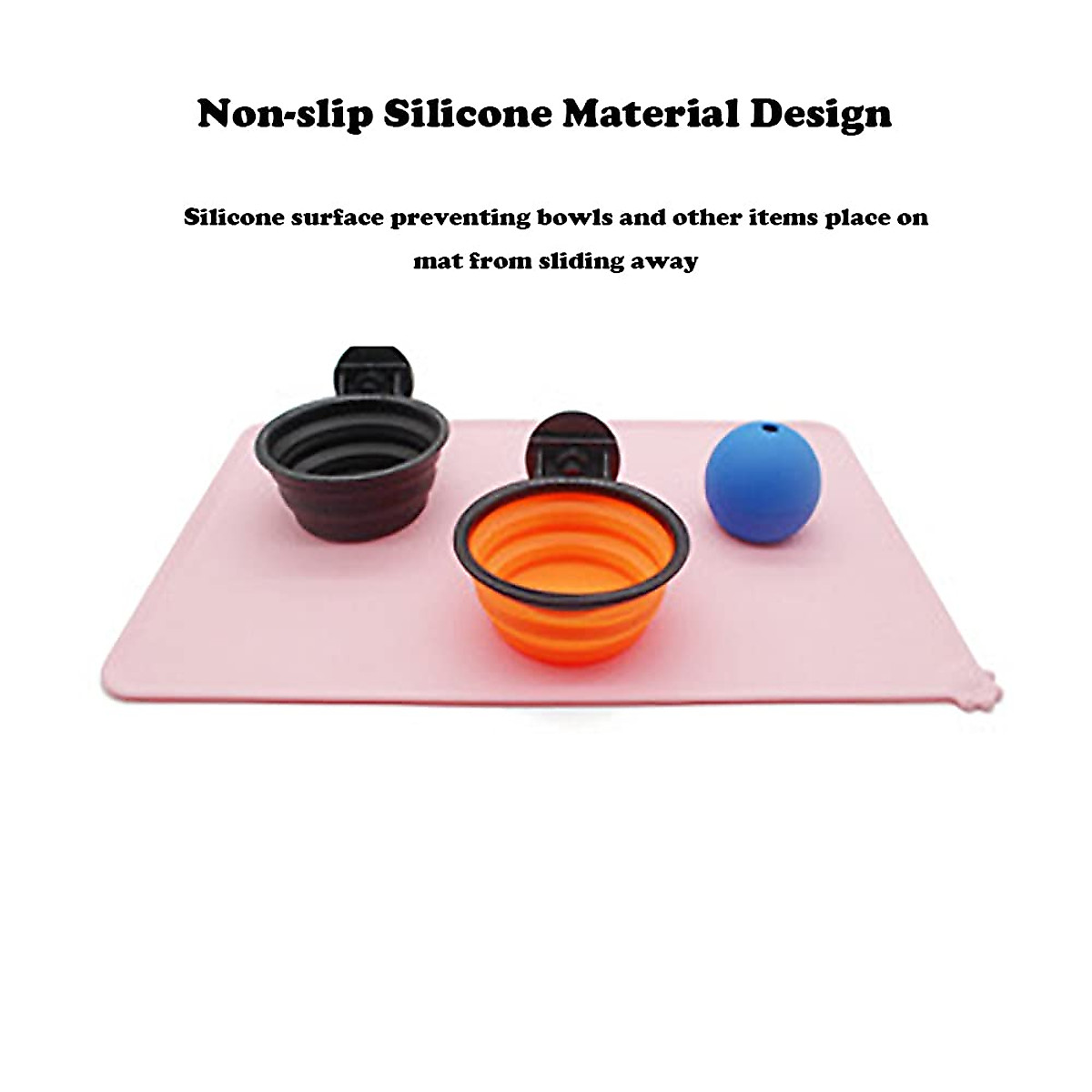 Silicone Pet Feeding Mat, Waterproof Dog Cat Bowl Mat, Raised Edges to Prevent Spills, Easy Clean Nonslip Dogs and Cats Placemat Tray to Stop Food and Water Bowl Messes on Floor (Pink)