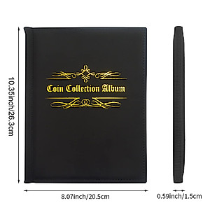 200 Pockets Coin Album Coin Collecting Holder Album Collecting Book for Coin Penny Stamp Stickers Currency Badges and Other Collection Storage Supplies (Black)