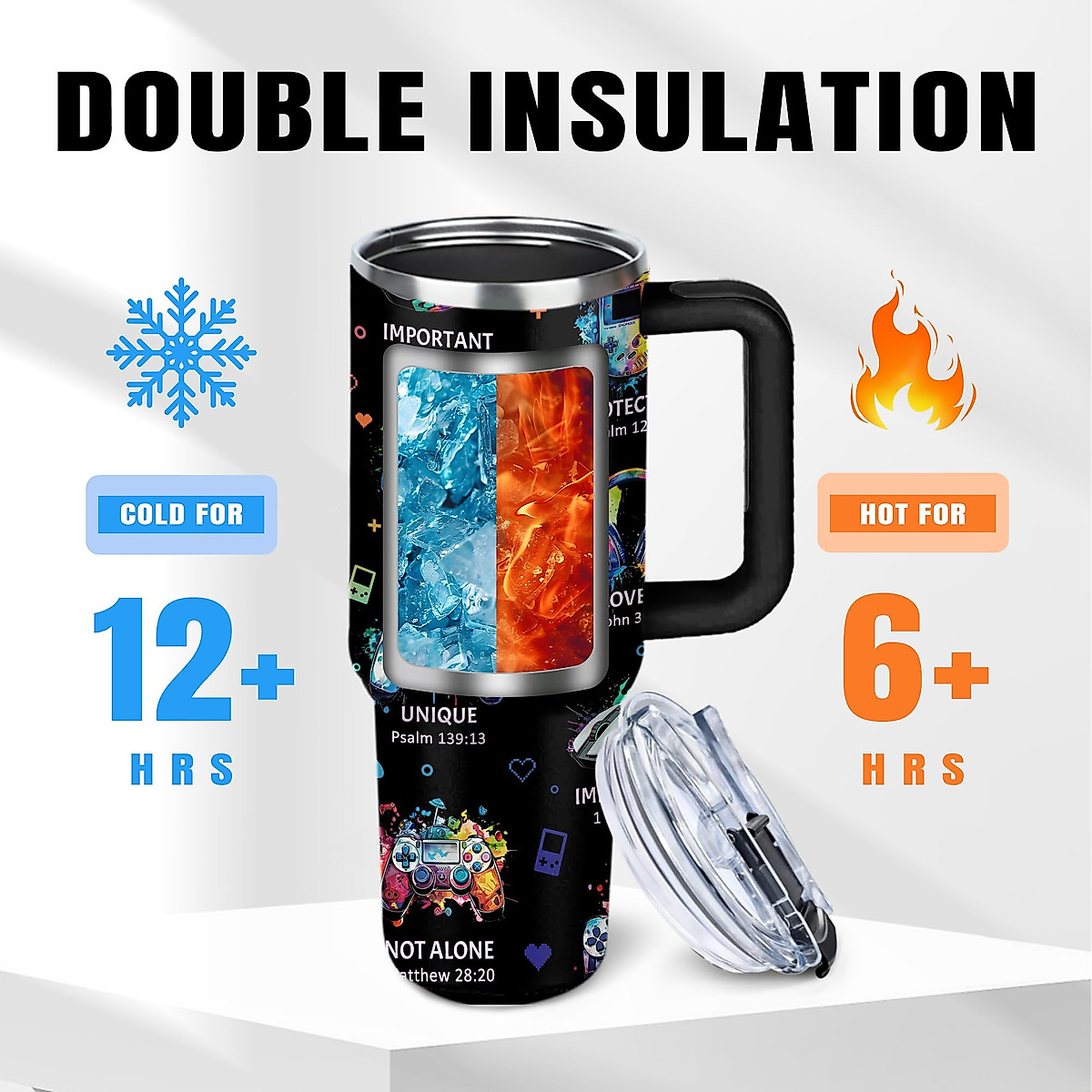 Christian Gamer Gifts, 40 Oz God Says I Am Gamer Tumbler With Handle, Christian Gifts for Men/Boys, Inspirational Religious Birthday Gifts for Game Lover Bible Verse Cup, Gaming Gifts For Gamer