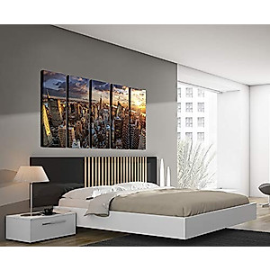 ART New York Sundown Canvas Print, Large Wall City Landscape, Extra Large Cityscape Big Apple New York Wall Print - 60x32 Inch Total