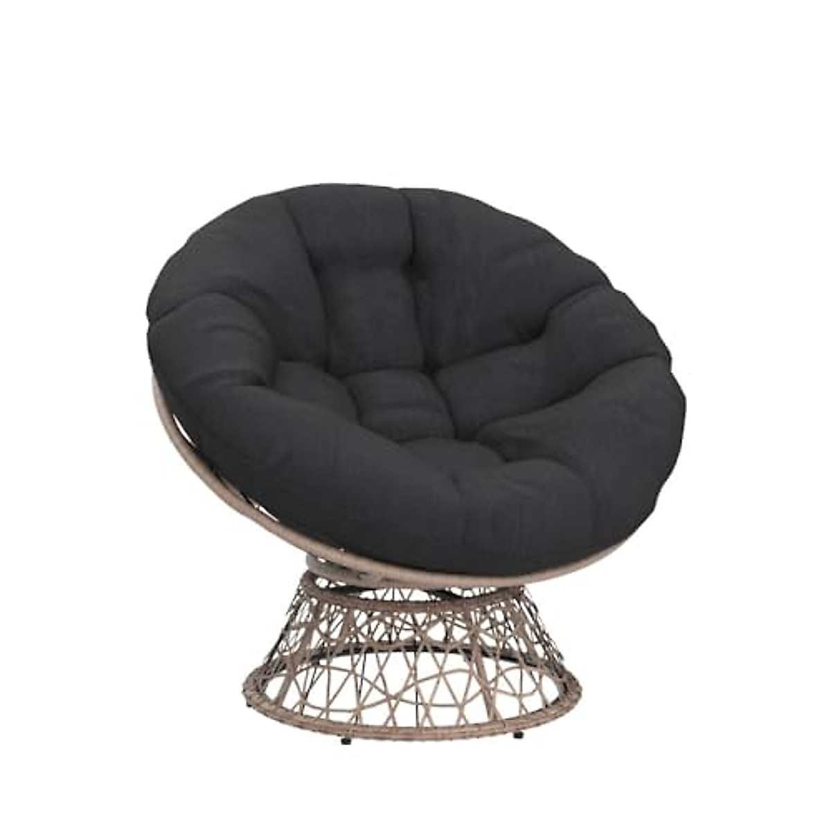 Bme 40" Ergonomic Wicker Papasan Chair with Soft Thick Density Fabric Cushion, High Capacity Steel Frame, 360 Degree Swivel for Living, Bedroom, Reading Room, Lounge, Onyx Stone - Brown Base