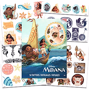 Disney Moana Tattoos - 50 Assorted Moana Temporary Tattoos with Tribal Tattoos (Moana Party Supplies)