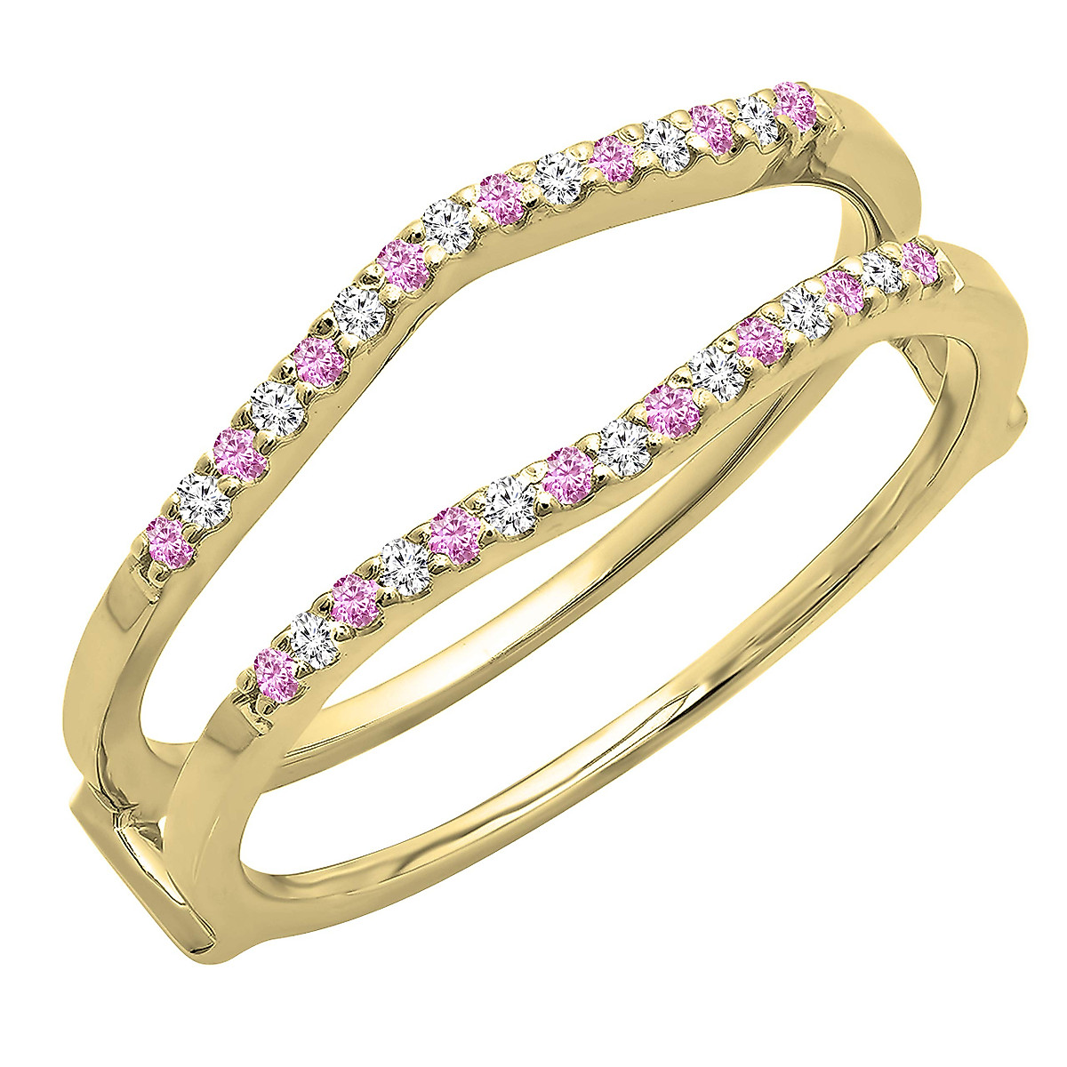 Dazzlingrock Collection Round Alternate Pink Sapphire & White Diamond Wedding Enhancer Guard Ring for Her in 14K Yellow Gold Size 10