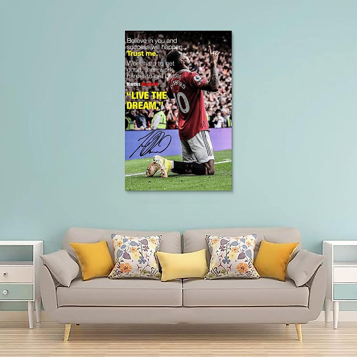 Sports Soccer Star Marcus Rashford Motivational Signed Poster Classic Inspirational Modern Home Living Room HD Picture Printing Decoration Gift. Unframe-style, 12x18inch(30x45cm)