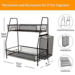 ManGotree Bathroom Countertop Organizer, 2-Tier Spice Rack Organizer, Vanity Organizer with Toiletries Basket, Kitchen Counter Organizer for Bathroom, Kitchen, Bedroom, Offices (Black)