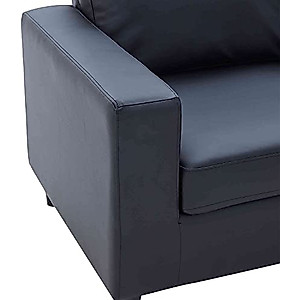 DNYN Modern PU Leather Sofa, Upholstered 3-Seater Couch w/Solid Frame and Wood Legs for Home or Office, Black