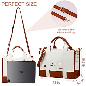 MUMEE Tote Bag For Women, The Leather Tote Bag with Zipper Shoulder Crossbody Handheld Bag for Work Office Travel (WhiteBrownA)