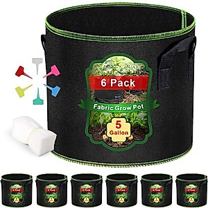 MEKOLIFE Grow Bags 6 Pcs - 5 Gallon Grow Bags with Durable Handles, Thickened Nonwoven Grow Bag to Grow Vegetables, Grow Bags 5 Gallon for Outdoor Fruits Flowers Potato Tomato Planting