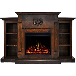 Cambridge Sanoma 72 Inch Freestanding Electric Fireplace Heater with Traditional Mantel, Built-in Bookshelves, Colorful Flames, Timer, Remote Control, Deep Log Display, Walnut