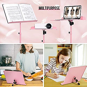 CAHAYA Sheet Music Stand & Tabletop Music Stand Solid Back with Carrying Bag for Books Notes Laptop Tablet Pink CY0194