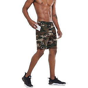 G Gradual Men's 7" Workout Running Shorts Quick Dry Lightweight Gym Shorts with Zip Pockets (Green Camo X-Large)