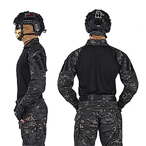 IDOGEAR Men G3 Assault Combat Uniform Set with Knee Pads Multi-camo Camouflage Tactical Airsoft Hunting Paintball Gear (Multi-camo Black, XX-Large)