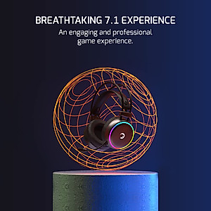 GAMEPOWER Jin USB Gaming Headset - 7.1 Virtual Surround Sound, Wired Led Headphones with 50MM Drivers, Comfort Design, 360 Spatial Audio, Noise Cancelling Mic for PC, PS4, PS5, Black