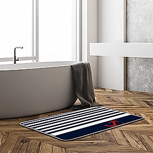 ZSSEZS Nautical Anchor Bath Mat Red Anchors Navy Blue White Stripe Tropical Ocean Sea Creative Navigation Art Microfiber Memory Foam Absorbent Rug Floor Mats Bathroom Decor,Navy Blue White