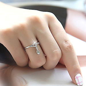 SEniutarm Engagement Love Rings Wedding Bands Adjustable Chain Teardrop Cubic Zirconia CZ Hollow Heart Opening Finger Ring for Women/Girl Finger Rings DIY Jewelry Gifts - Silver